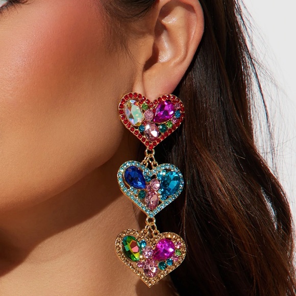 Jewelry | All The Shades Of Love Multicolor Rhinestone Jewel Tone Heart ...